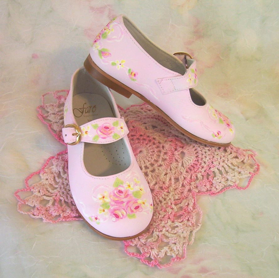 Toddler Shoes Maryjanes Pink Roses Size 7 Spring Wedding on Luulla